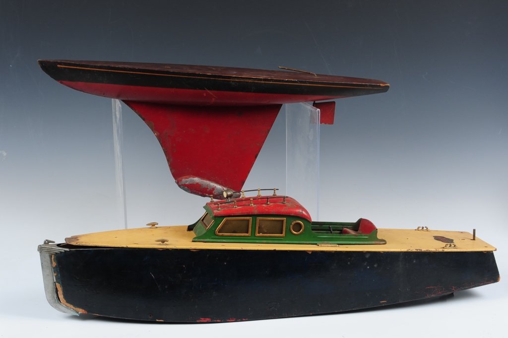 1930s ORKIN CRAFT MASONITE HULL CABIN CRUISER TOY BOAT