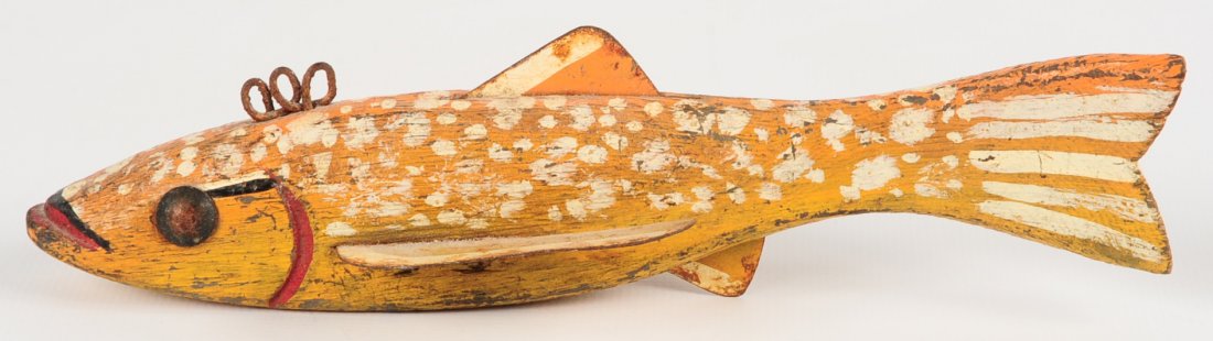 ORIGINAL VINTAGE PAINTED WOOD AND TIN VINTAGE FISH