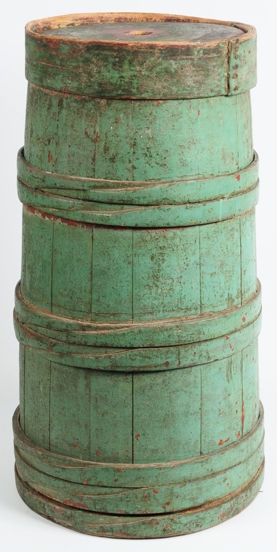 LARGE 19 C. AMERICAN WOOD CHURN, ORIGINAL GREEN PAINT