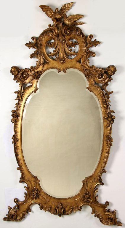 19TH C. ROCOCO STYLE MIRROR WITH DOVE & CHERUB FACES