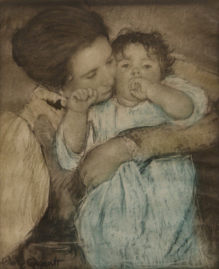 MARY CASSATT (1844-1926) PENCIL SIGNED COLOR ETCHING