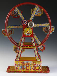 Tin Litho Ferris Wheel & Wind Up Bird Cage