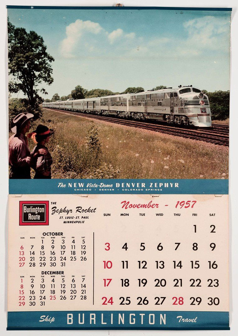 Four Burlington Route Railroad Wall Calendars