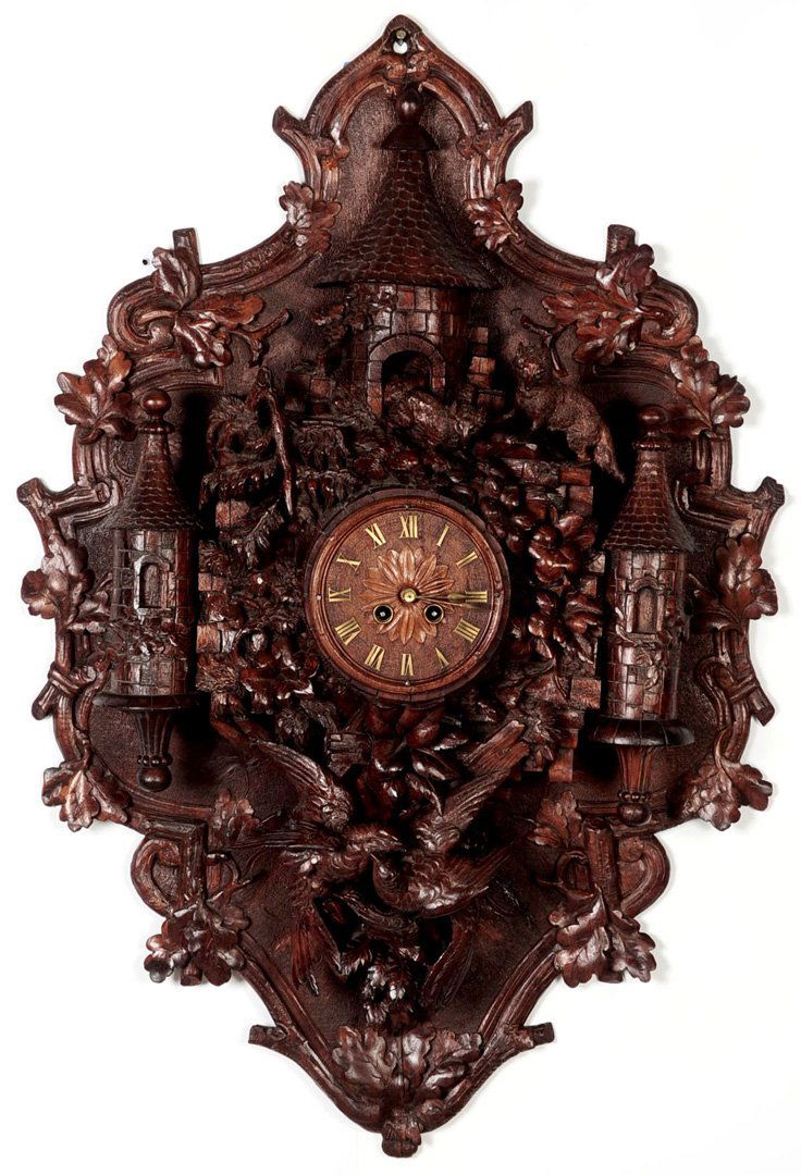 A Highly Carved Black Forest Castle Wall Clock