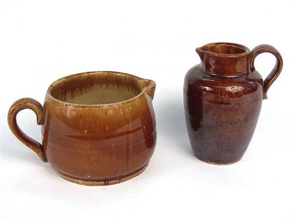 Two Rockingham Bennington Type Pitchers