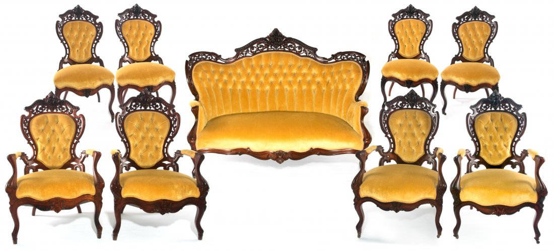 A Meeks Stanton Hall Pattern Carved Rosewood Parlor Set