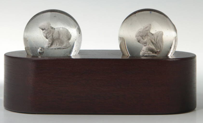 Two Antique Sulphide Marbles With Ram And Squirrel