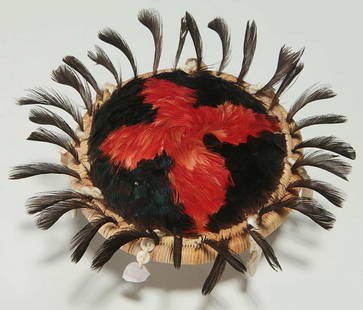Polychrome Maidu Basket With Quail Feathers