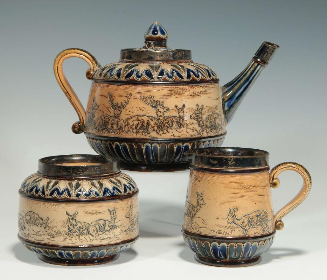 A DOULTON LAMBETH TEA SET SIGNED HANNAH BARLOW