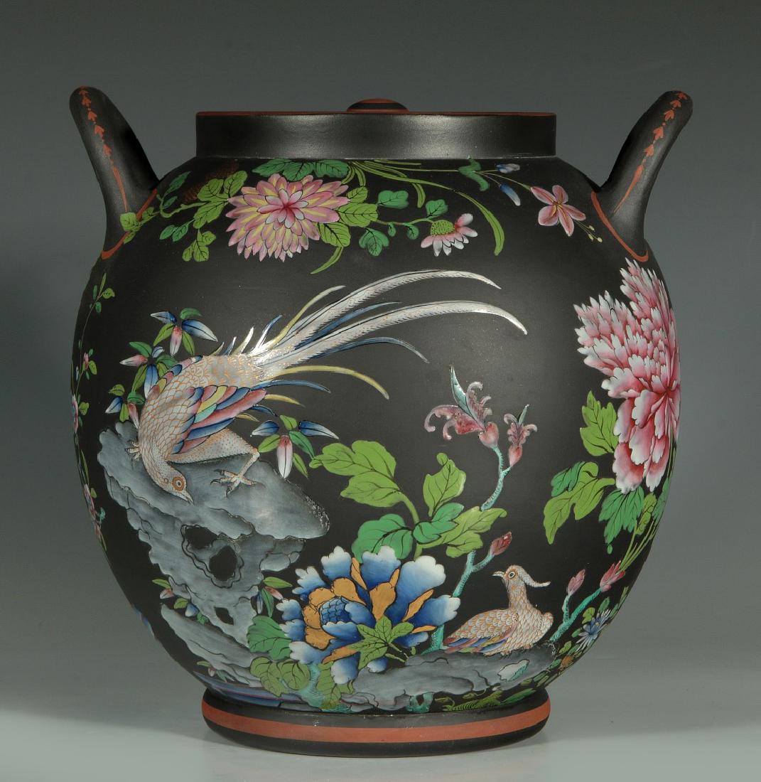 A WEDGWOOD CAPRI WARE BLACK BASALT COVERED JAR