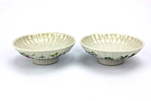 Pair Chinese Ruffled Famille Rose Saucers