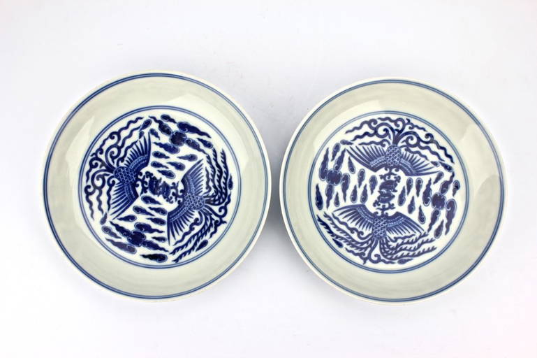 Pair Of Royal Chinese Qing Dynasty Phoenix Plates