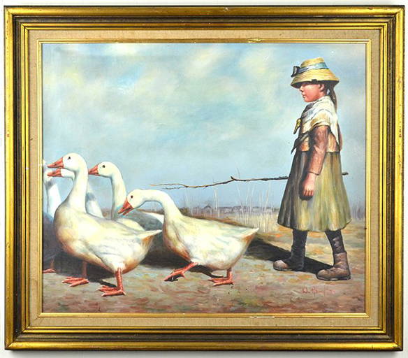 A W. Hampton Painting of Girl with Geese - Apr 26, 2014 | Waterford's ...