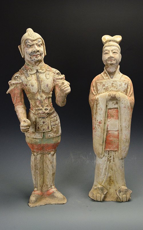 A Pair of Chinese Guardian Figures, Tang Dynasty