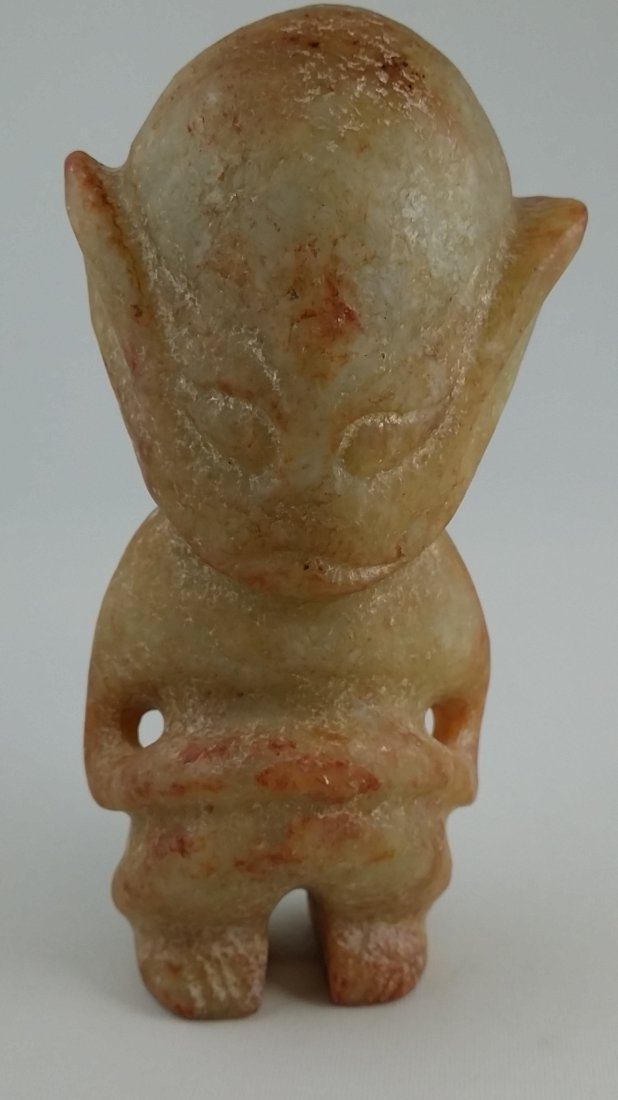 Old Yellow Jade Statuary of Sun God Humanoid Alien