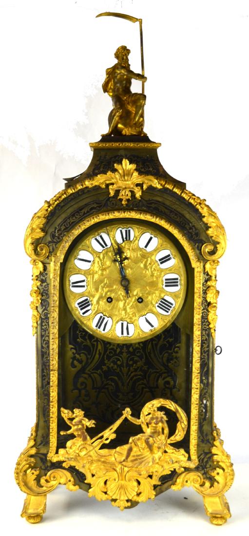 Large Wood, Gilt Bronze & Tortoise Shell Clock