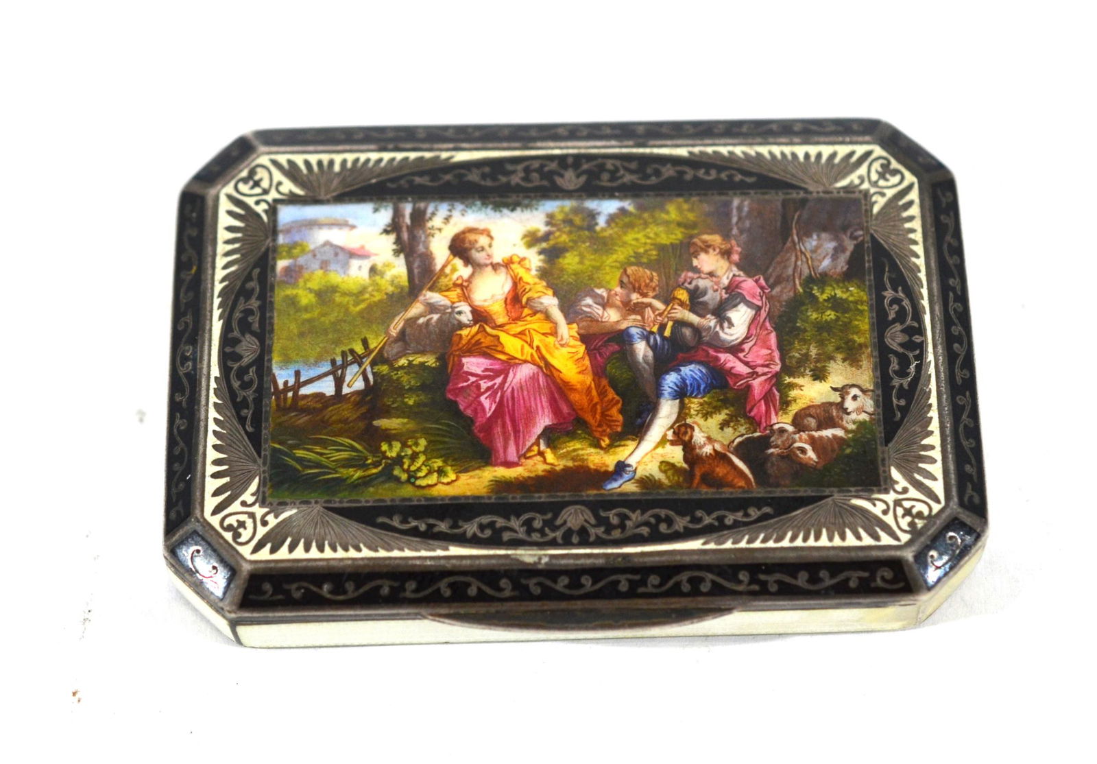 Silver & Enamel Box W Couples
