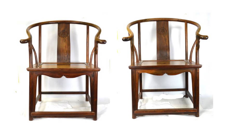 Two Chinese Huanghuali Horseshoe Back Chair
