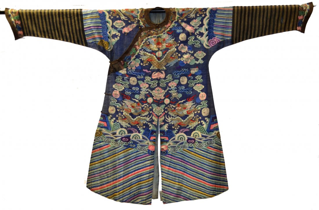 Chinese Blue Ground Embroidered(kesi) Dragon Robe