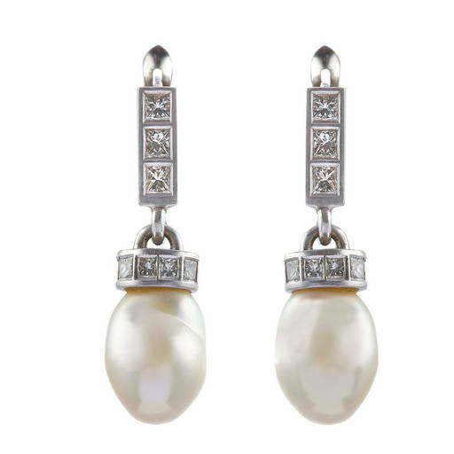 Pair Of Natural Pearl And Diamond Earrings. Signed Cirio, Torino