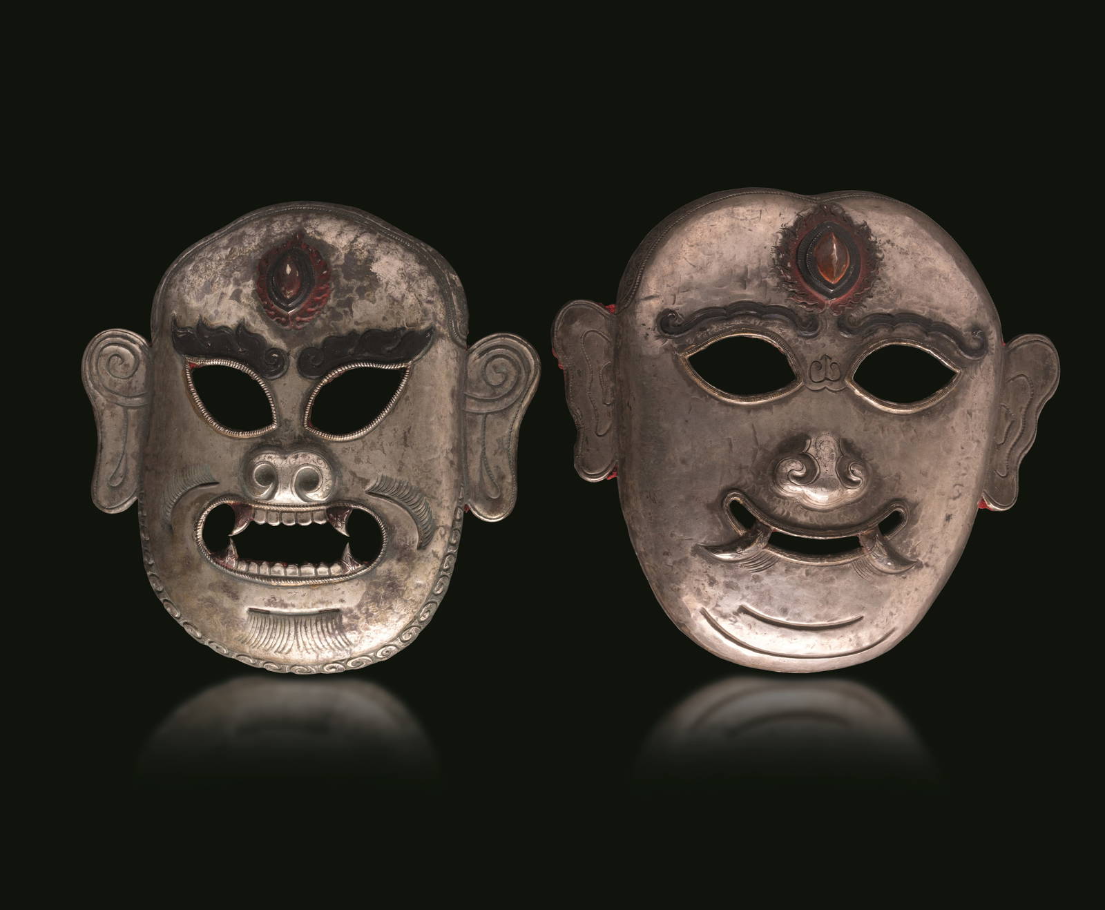 Pair Of Silver Foil Masks, With Traces Of Gilding And Partially Painted ...