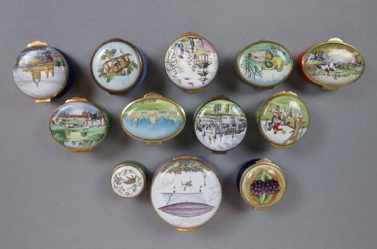 12 English Enamel Boxes,