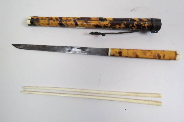 Japanese Tortoise Shell Portable Knife & Chopsticks In