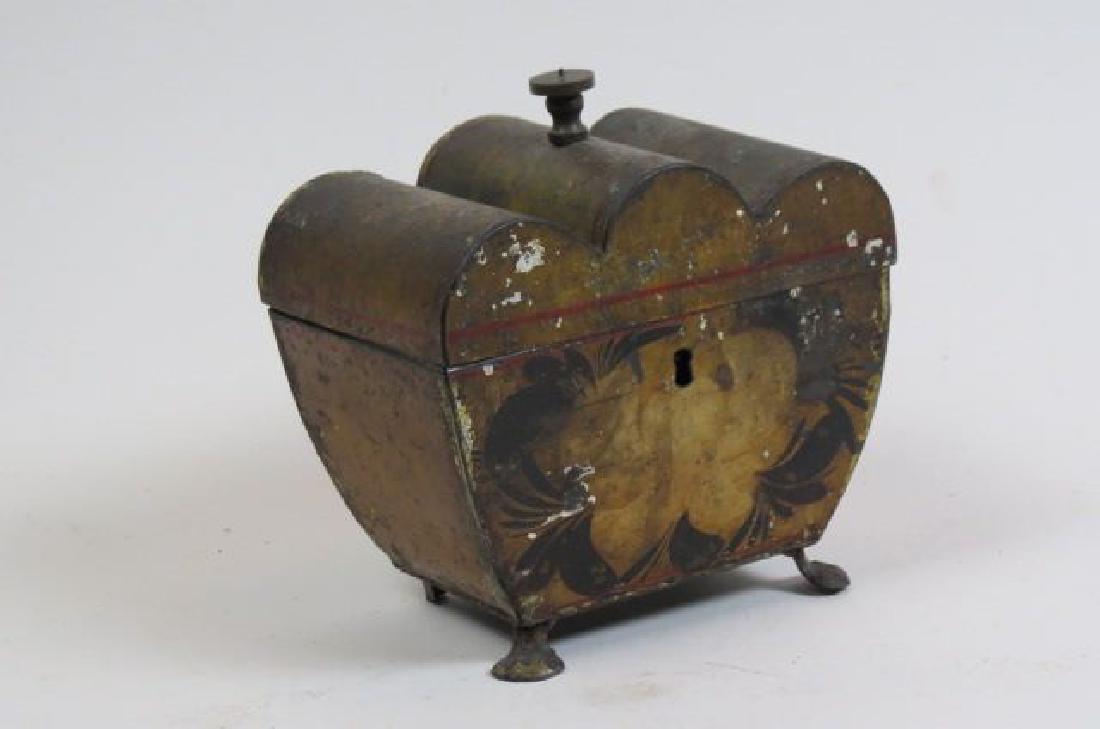 Tin Tole Decorated Tea Caddy Box, 19th century,