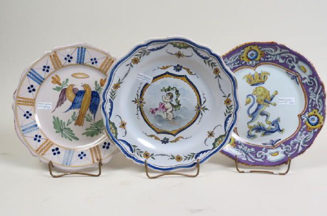 3 Early French Faience Pottery Plates,