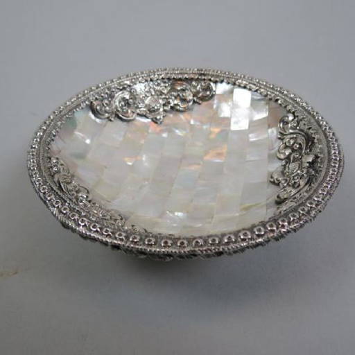 Silver Overlay Abalone Shell Dish,