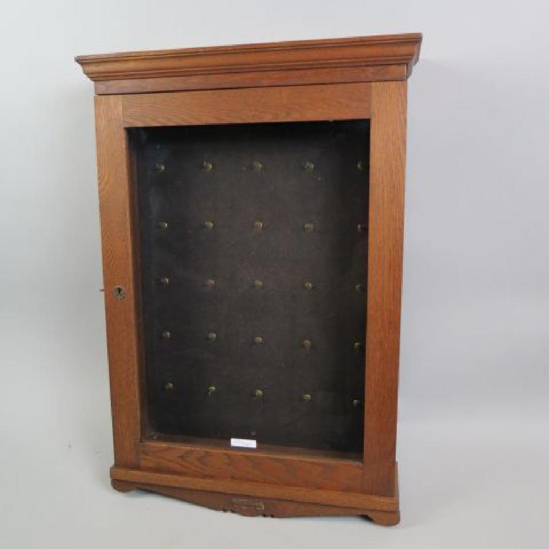 Antique Oak Wall Display Case For Pocketwatches,
