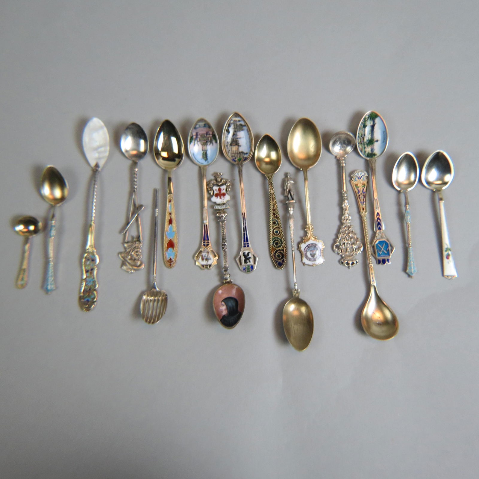 17 Antique European Silver Souvenir Spoons,