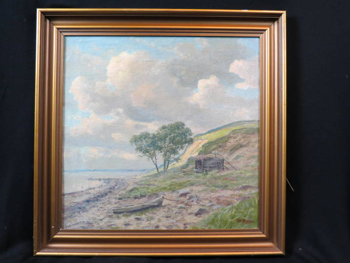 Alfred Broge, Oil, Landscape With Boat