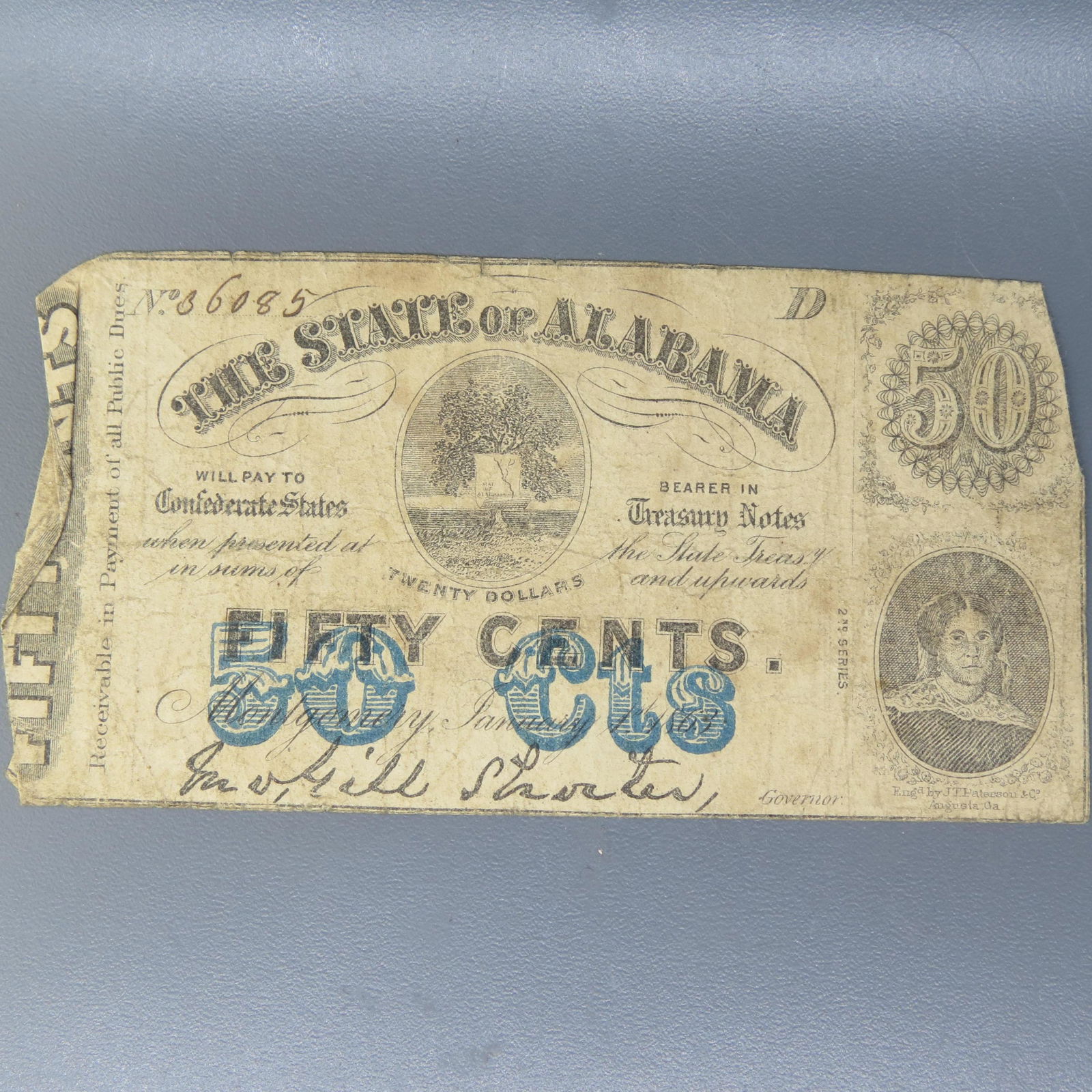 1863 50 Cent Confederate Alabama Note,