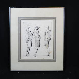 1928 Art Deco Hat Advertising Drawing E Riggs