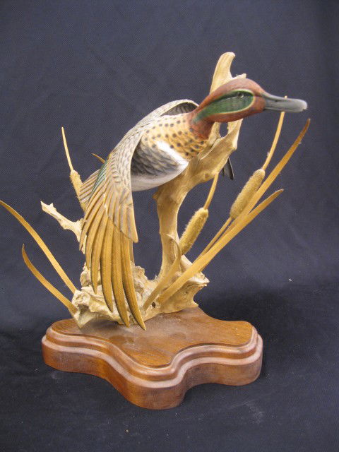 148: Jim Owens Wood Carving of Duck in Flight, 12 1/2"