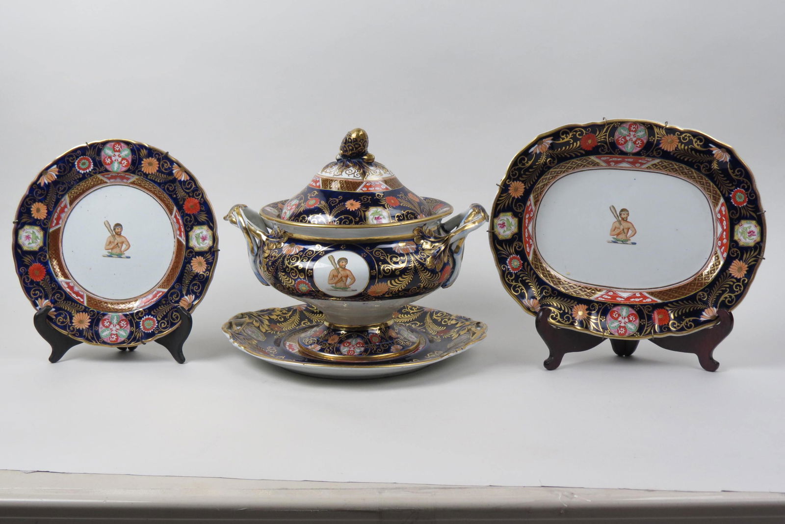 8 Pcs. Early Ashworth English Ironstone China, Imari Colors