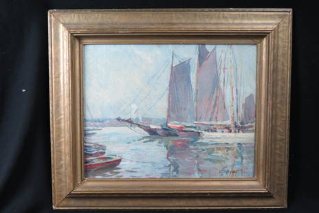 Edgar Hewitt Nye Oil On Board, Trees And Church