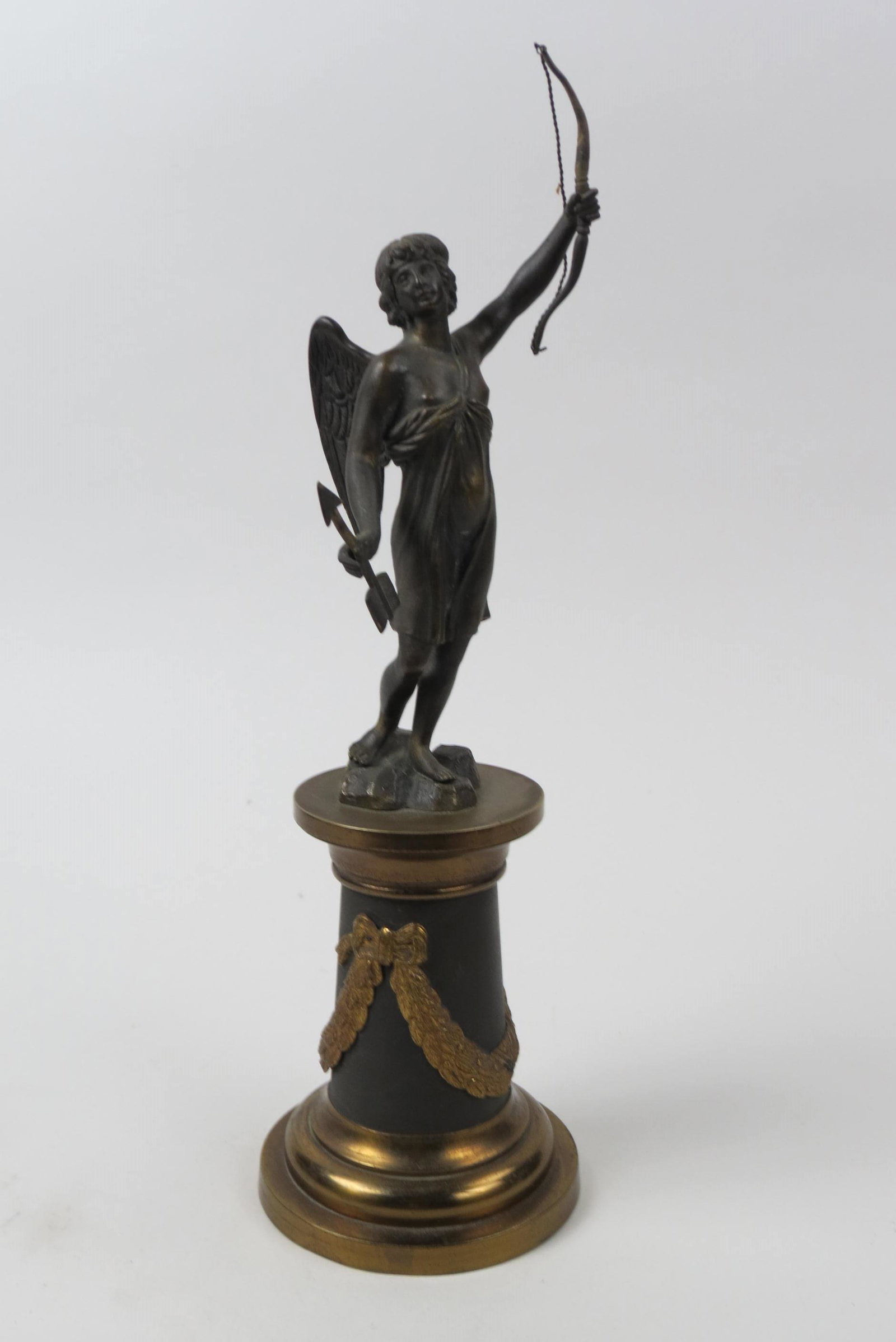 French Bronze Statue Of Cupid With Bow & Arrow,