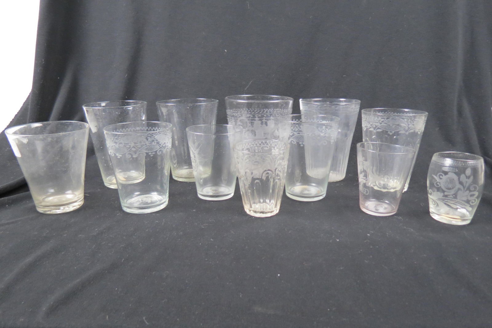 12 Early American Steigel Type Glass Flip Glasses,