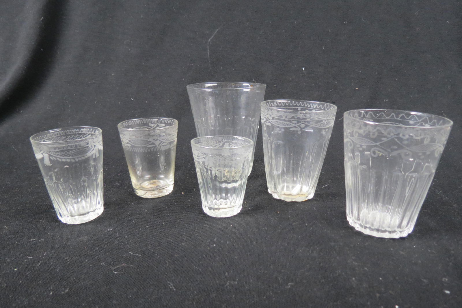 6 Early American Steigel Type Flip Glasses,