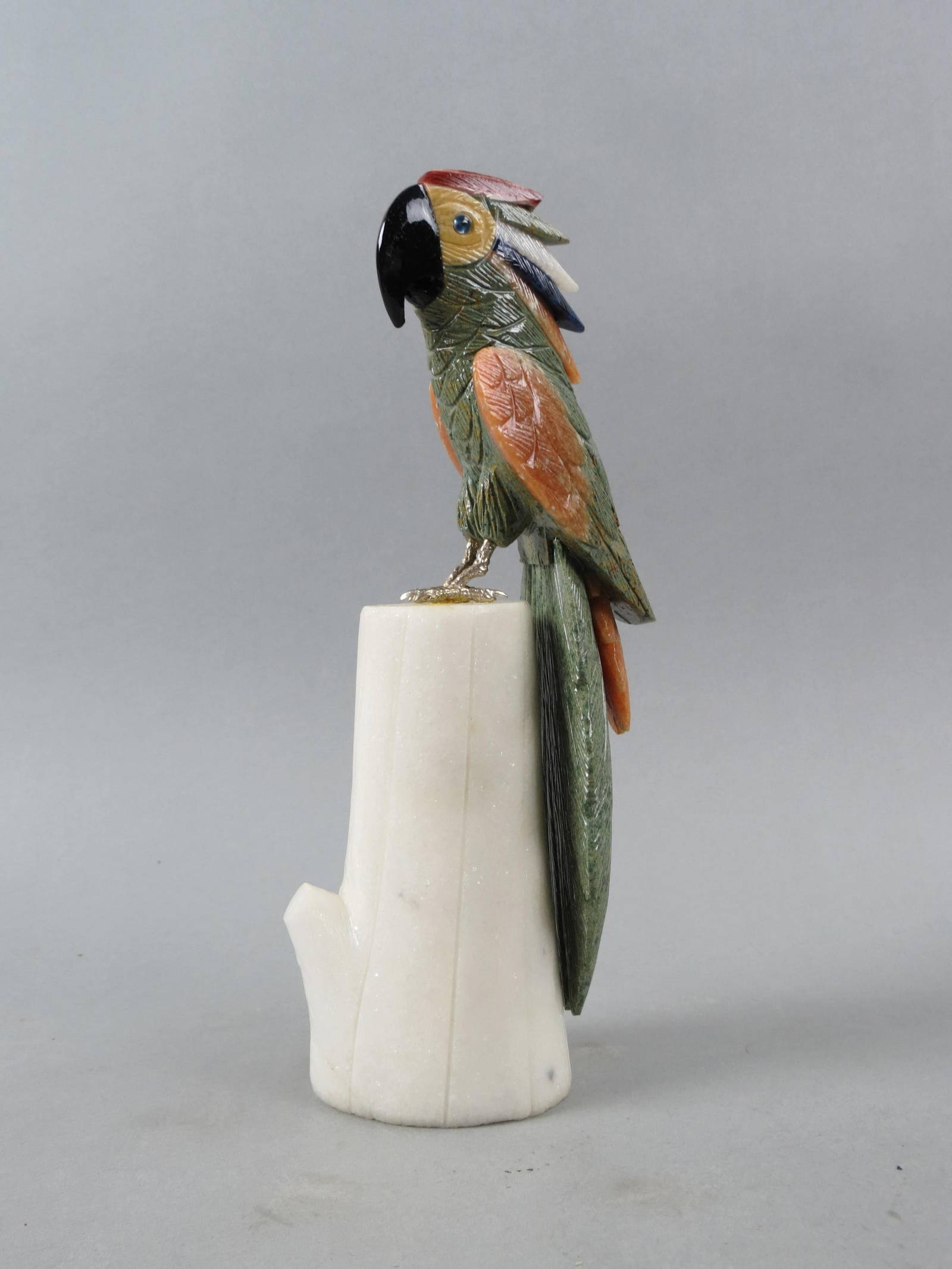 Carved Stone Figurine Of A Parrot, Various Semi-precious Stones On ...
