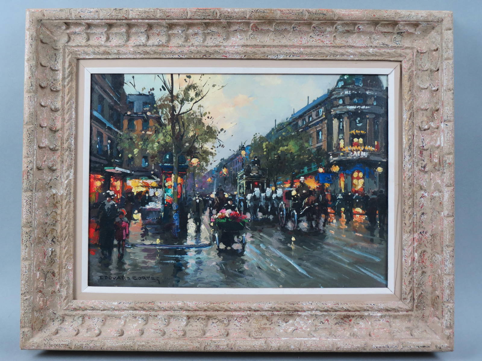 Edouard Cortez, Oil, Parisian Street Scene, With Figures, Horses And ...