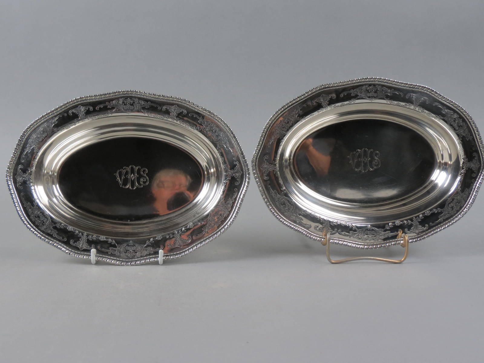 Pair Of Sterling Oval Serving Bowls "georgian", By Whiting, Fine Floral ...