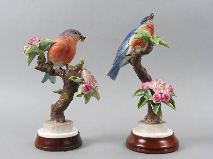 Pair Of Royal Worcester Birds By Dorothy Doughty, "bluebirds And Apple ...