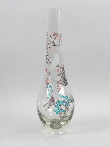 Etched Crystal Vase "bird Of Paradise", Colorful Cameo Style Decor, 20 ...