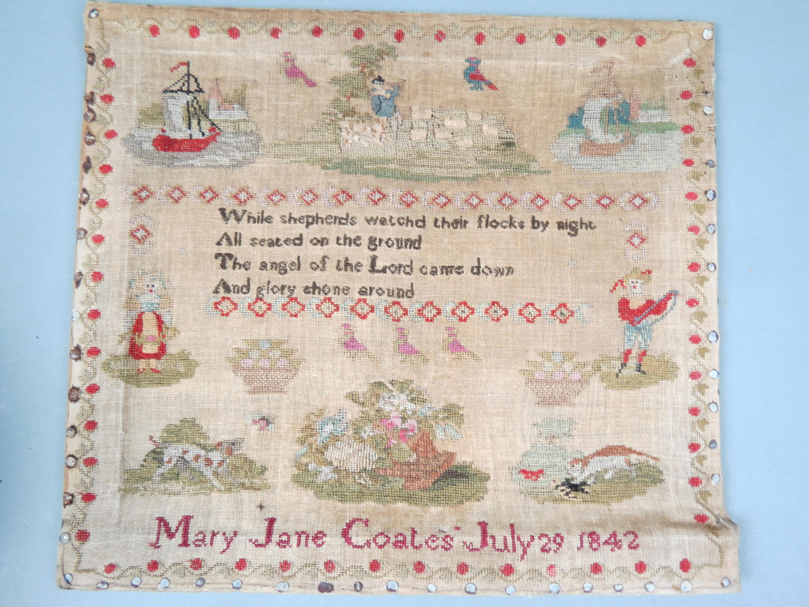 1842 Needlepoint Sampler By Mary Jane Coates, Auction