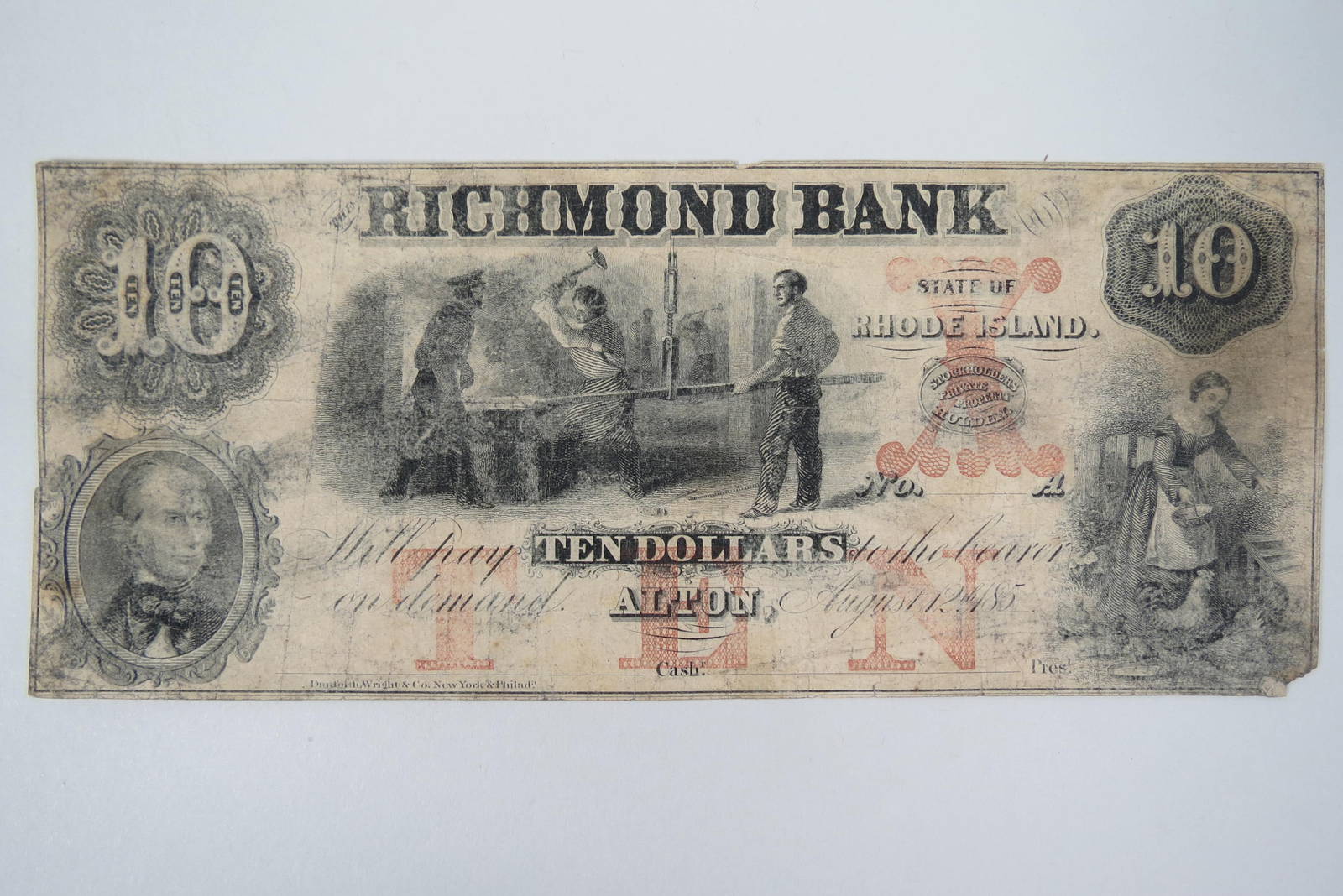 1850's U.s. $10.00 Richmond Bank Note, Alton, Auction