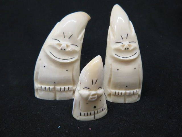 3 Eskimo Carved Whales Teeth, "billikens",