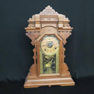 Walnut Victorian Gingerbread Mantle Clock